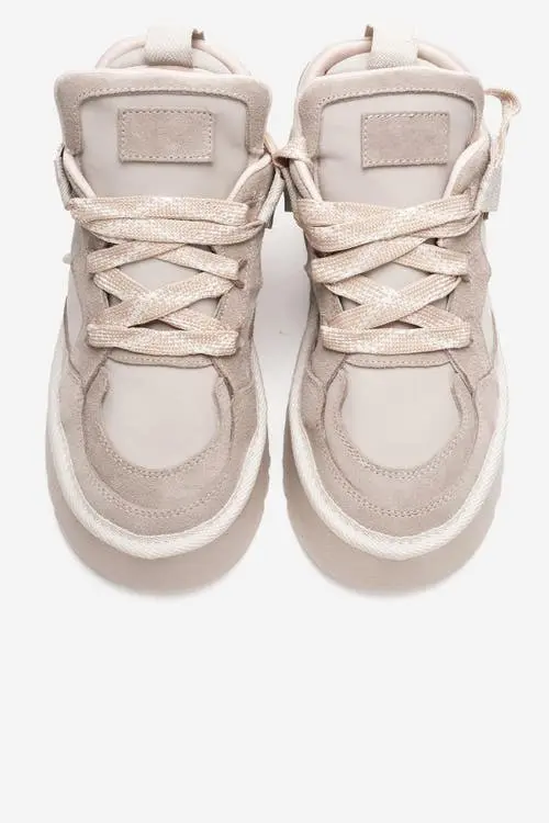 FOREVER & ALWAYS SHOES Riven Leather Platform Sneaker - Beige Suede