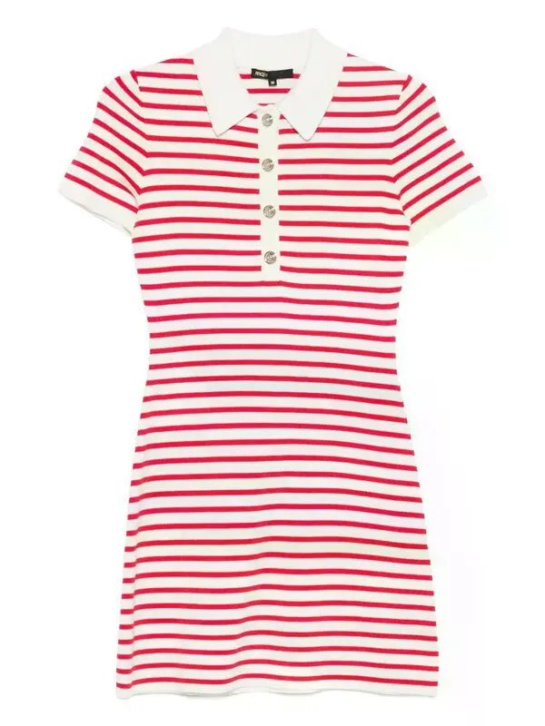 Maje Striped Knit Buttoned Dress - Red