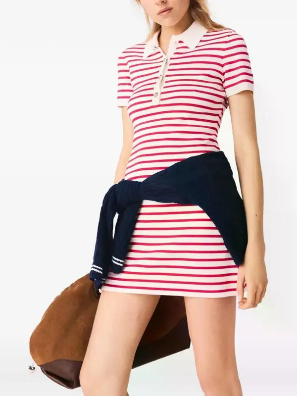 Maje Striped Knit Buttoned Dress - Red