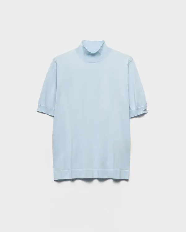 Prada Short-sleeved Cotton Sweater - Sky Blue