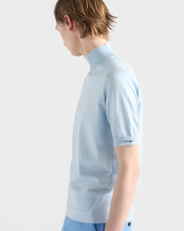 Prada Short-sleeved Cotton Sweater - Sky Blue