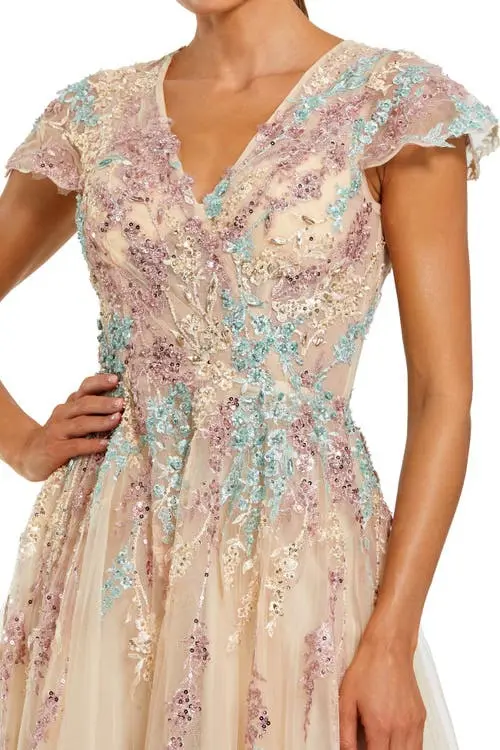 Mac Duggal Embellished Net Wrap Gown