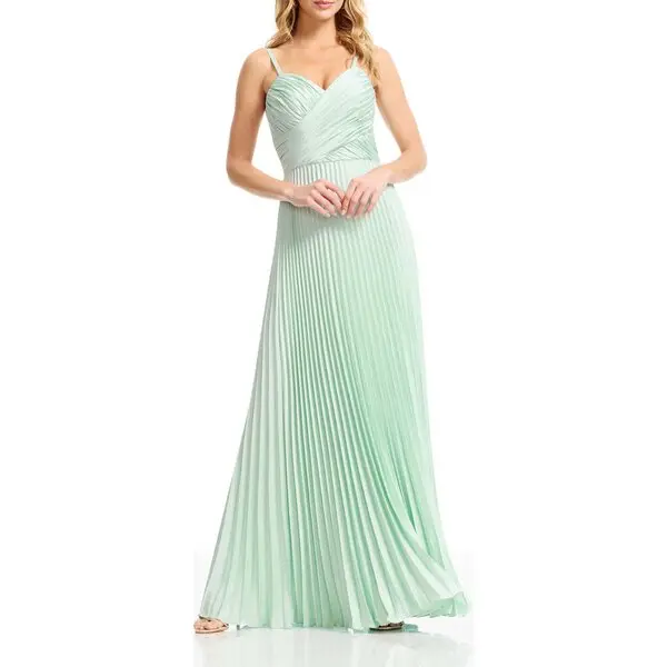 Dress The Population Pleated Satin Gown - Mint
