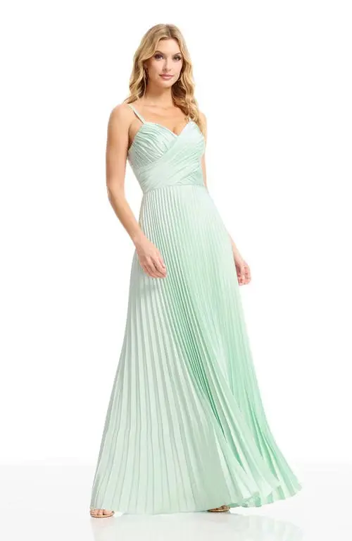 Dress The Population Pleated Satin Gown - Mint