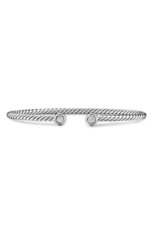 David Yurman Micro Cable Flex Round Bracelet - Silver Pave
