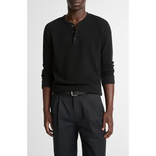 Vince Jacquard Long Sleeve Henley - Black