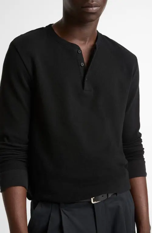 Vince Jacquard Long Sleeve Henley - Black