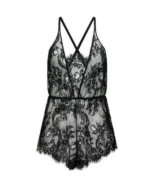 ADORE ME Lace Romper With Adjustable Straps - Black