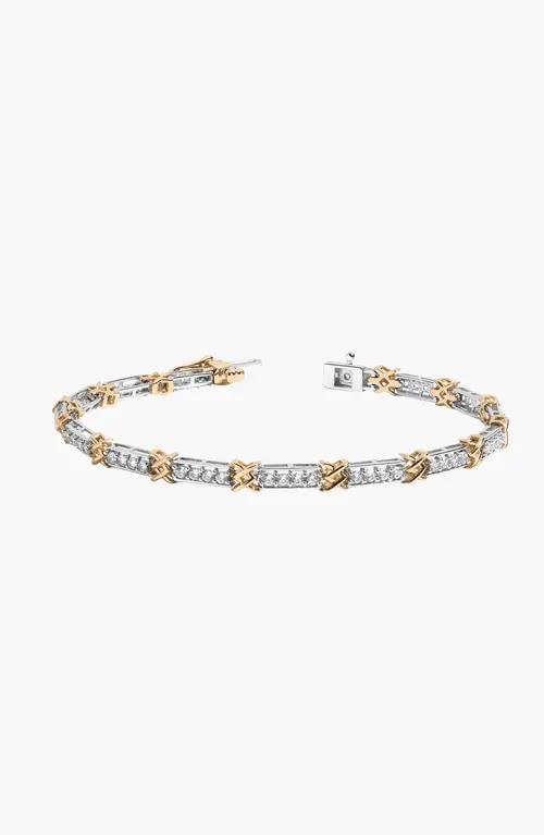 AURATE Lab Grown White Sapphire X Tennis Bracelet - Gold Vermeil & Silver