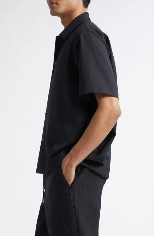 Sacai Chalk Stripe Short Sleeve Shirt - Black