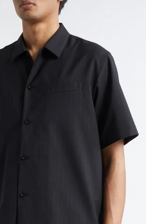 Sacai Chalk Stripe Short Sleeve Shirt - Black