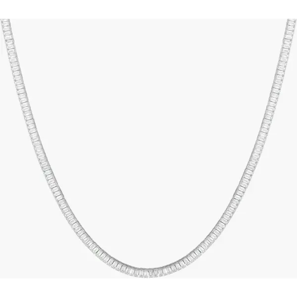 AURATE Lab Grown White Sapphire Baguette Tennis Necklace - White Vermeil/ 13ct