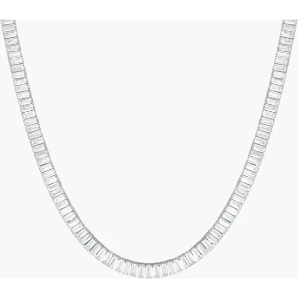 AURATE Lab Grown White Sapphire Baguette Tennis Necklace - White Vermeil/ 27ct