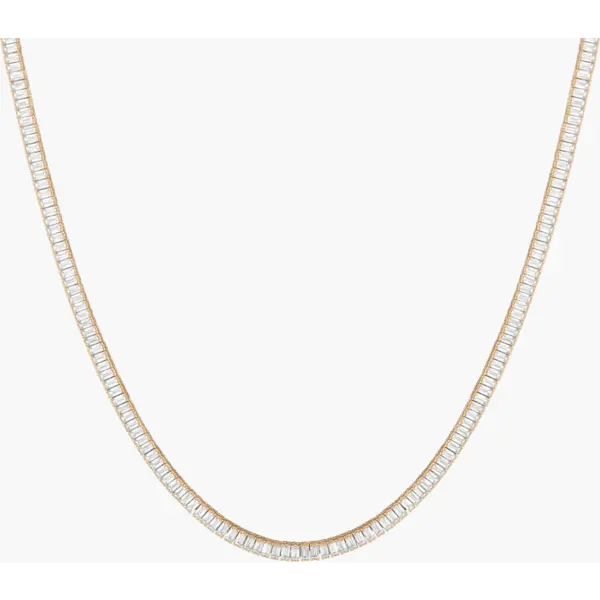AURATE Lab Grown White Sapphire Baguette Tennis Necklace - Yellow Vermeil/ 13ct