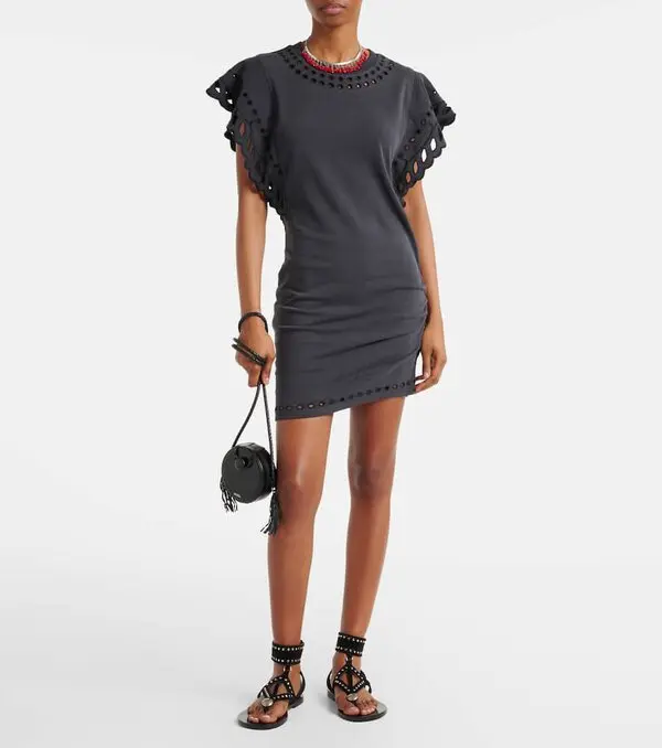 MARANT ETOILE Orlane Embroidered Cotton Minidress - Black