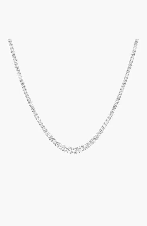 AURATE Lab Grown White Sapphire Graduated Tennis Necklace - White Vermeil