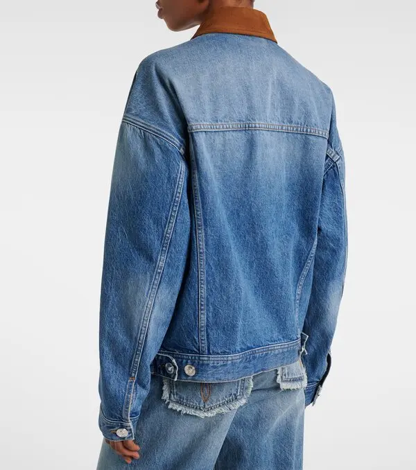 Versace Trucker Suede-trimmed Denim Jacket