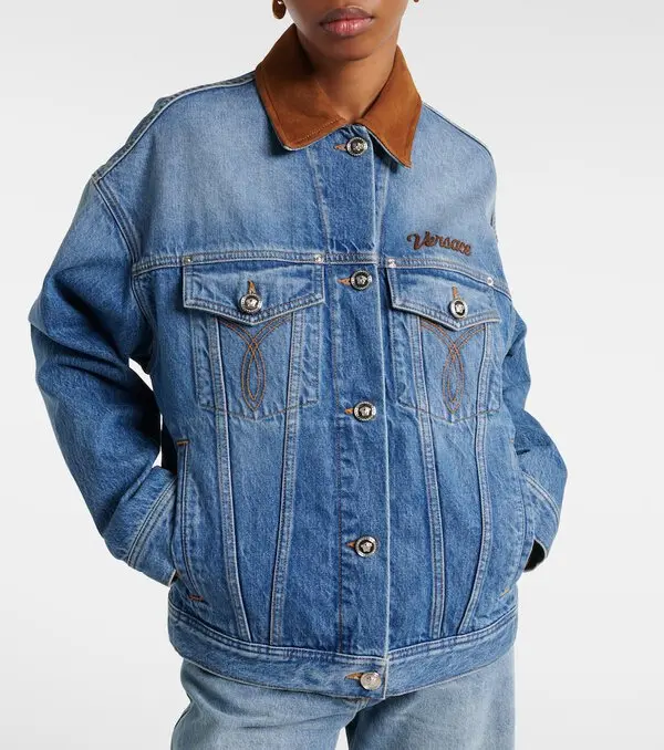 Versace Trucker Suede-trimmed Denim Jacket