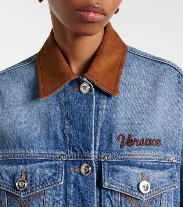 Versace Trucker Suede-trimmed Denim Jacket