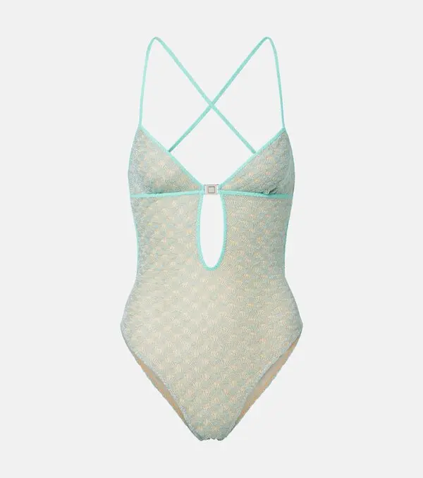 Missoni Open-knit Lame Swimsuit - Blue