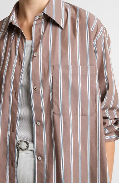 Vince Striped Cotton Blend Button-up Shirt - Brown Multi