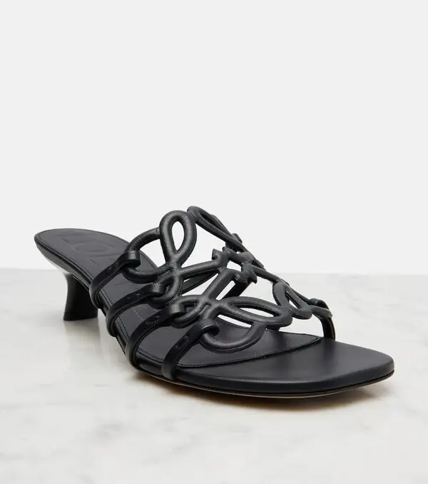 Loewe Petal Anagram Leather Mules - Black