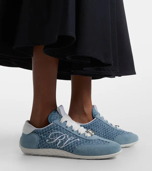 ROGER VIVIER Viv' Suede-trimmed Sneakers - Blue