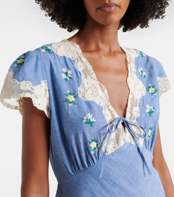 Rixo Amari Floral Lace-trimmed Midi Dress
