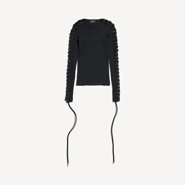 Balenciaga Lace-up Long Sleeve T-shirt - Black