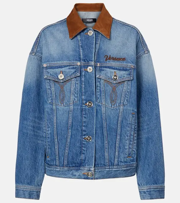 Versace Trucker Suede-trimmed Denim Jacket - Blue