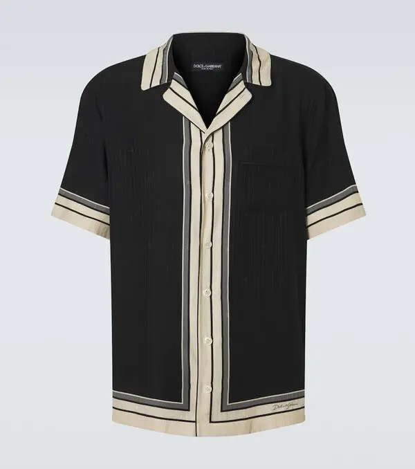 Dolce & Gabbana Striped Silk Bowling Shirt - Black