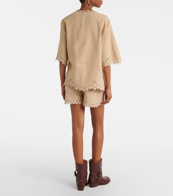 MARANT ETOILE Balyme Embroidered Cotton Shorts - Beige