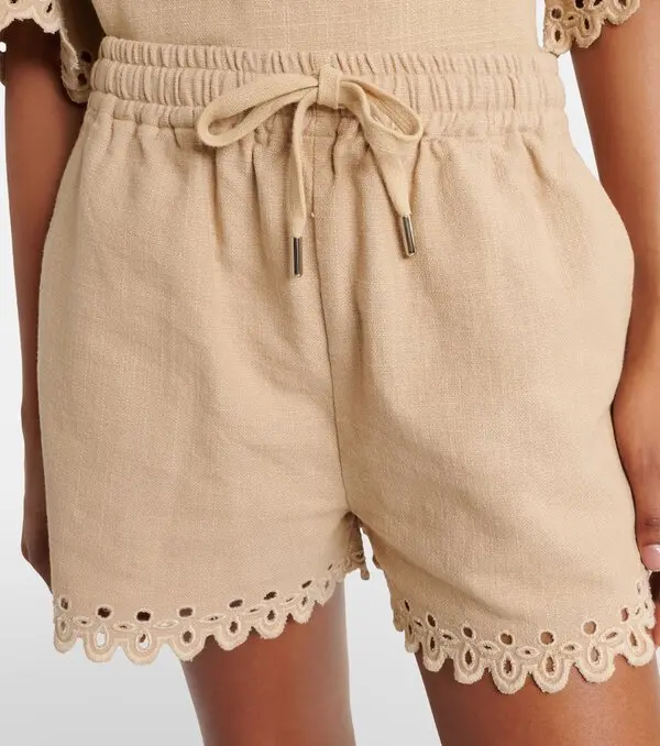 MARANT ETOILE Balyme Embroidered Cotton Shorts - Beige