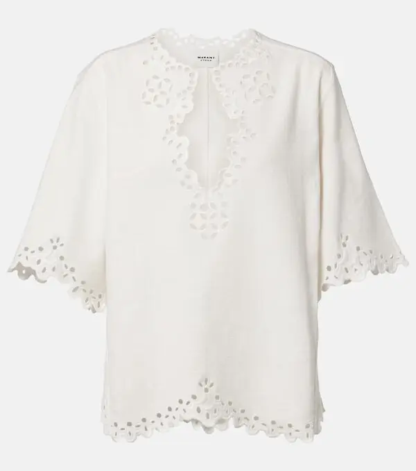 MARANT ETOILE Shana Embroidered Cotton Top - White