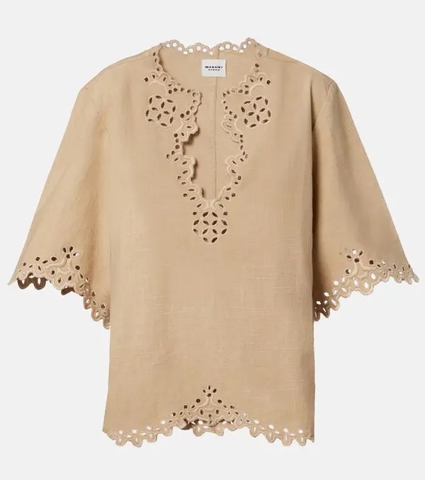 MARANT ETOILE Shana Embroidered Cotton Top - Beige