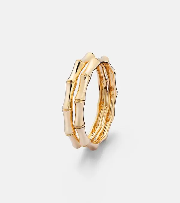 STONE AND STRAND Set Of Two 14kt Yellow Bamboo Rings