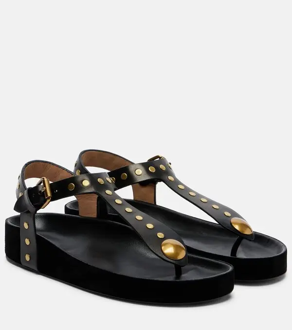 Isabel Marant Enore Studded Leather Thong Sandals - Black