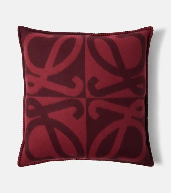 Loewe Anagram Wool And Cashmere Cushion - Burgundy