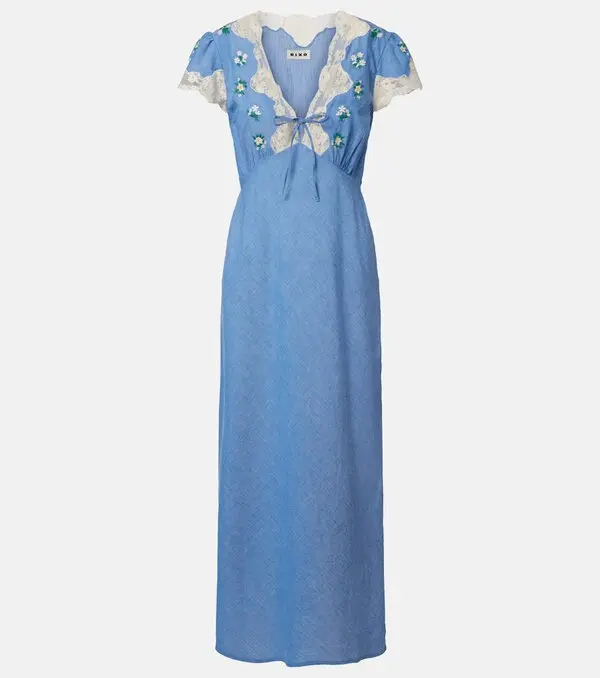 Rixo Amari Floral Lace-trimmed Midi Dress - Blue
