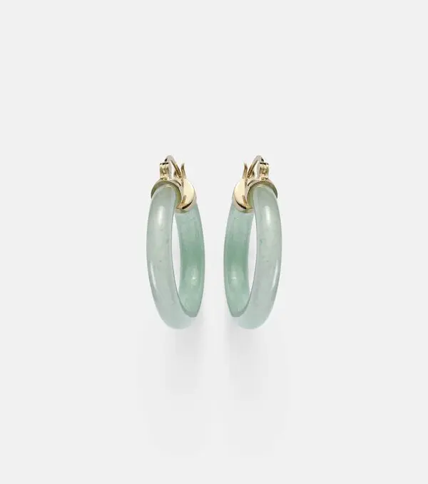 Mateo 14kt Yellow Hoop Earrings With Jade - Gold