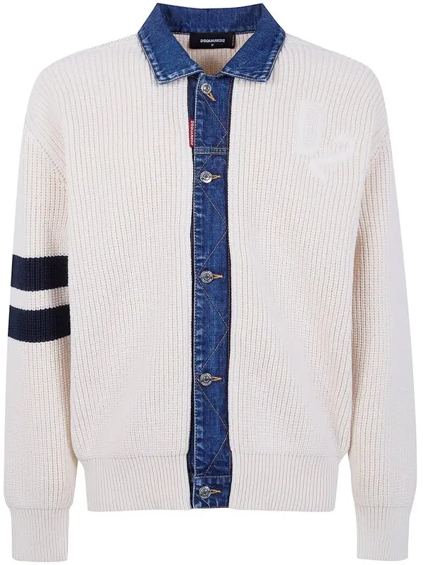 Dsquared2 Denim Mix Knit Cardigan - White