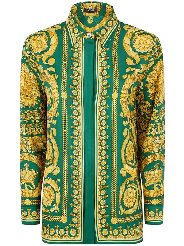 Versace Formal Shirt In Twill Silk With Baroque Heritage Print - Gray