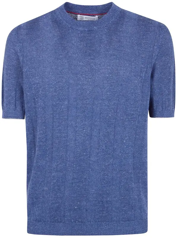Brunello Cucinelli Short Sleeve Round Neck Sweater - Blue
