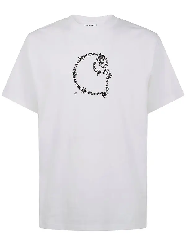 Carhartt Work In Progress Short Sleeves "barbwire C" Organic Cotton T-shirt - White