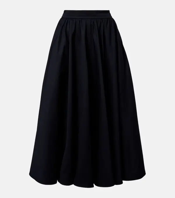 PATOU Pleated Cotton Midi Skirt - Black