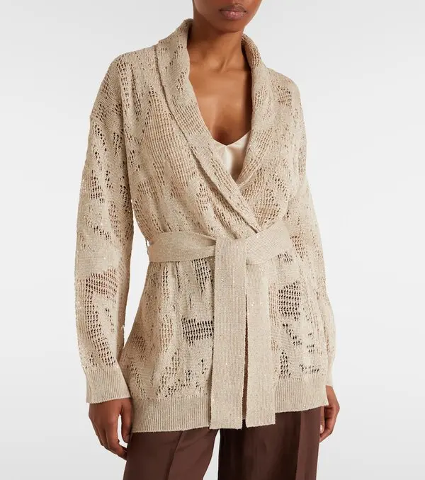 Brunello Cucinelli Open-knit Linen And Cotton Wrap Cardigan