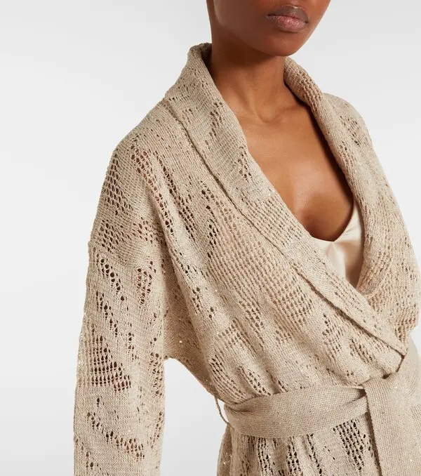 Brunello Cucinelli Open-knit Linen And Cotton Wrap Cardigan