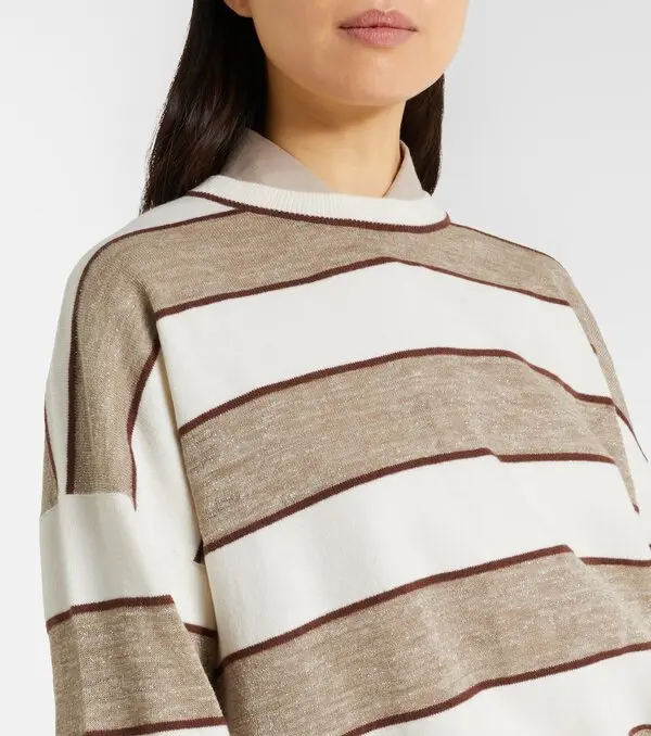 Brunello Cucinelli Striped Wool, Cashmere, And Silk Sweater - Beige