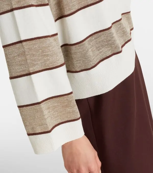 Brunello Cucinelli Striped Wool, Cashmere, And Silk Sweater - Beige