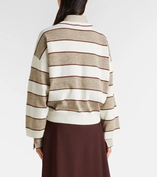 Brunello Cucinelli Striped Wool, Cashmere, And Silk Sweater - Beige